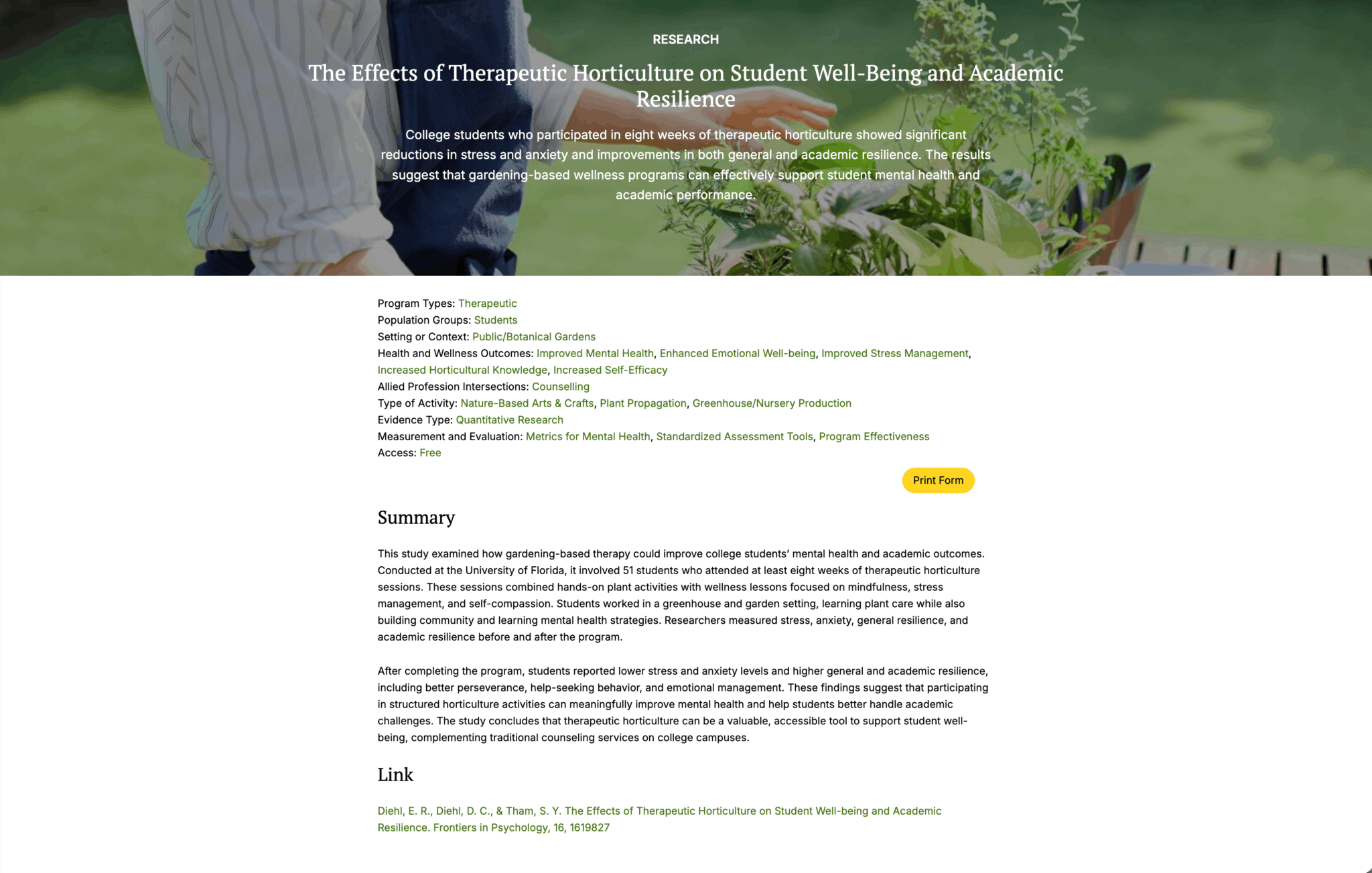 Therapeutic Horticulture for Rehabilitation: Research Tools